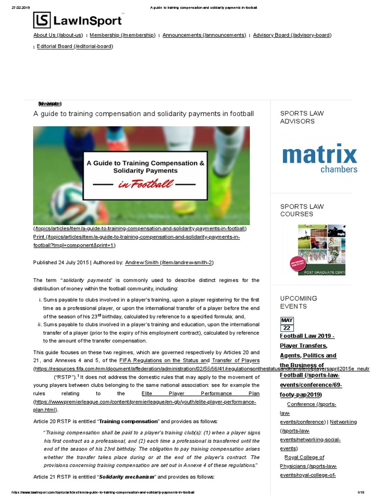 A Guide To Training Compensation and Solidarity Payments in Football ...