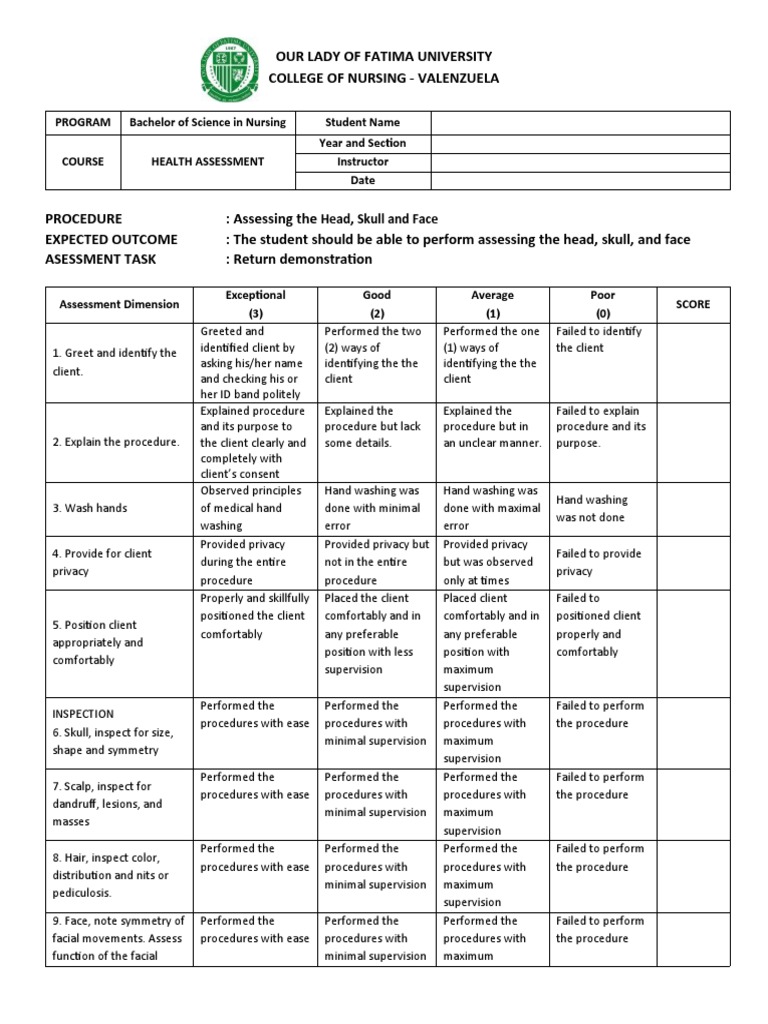 Rubrics Head Skull and Face | PDF | Educational Assessment | Health Care
