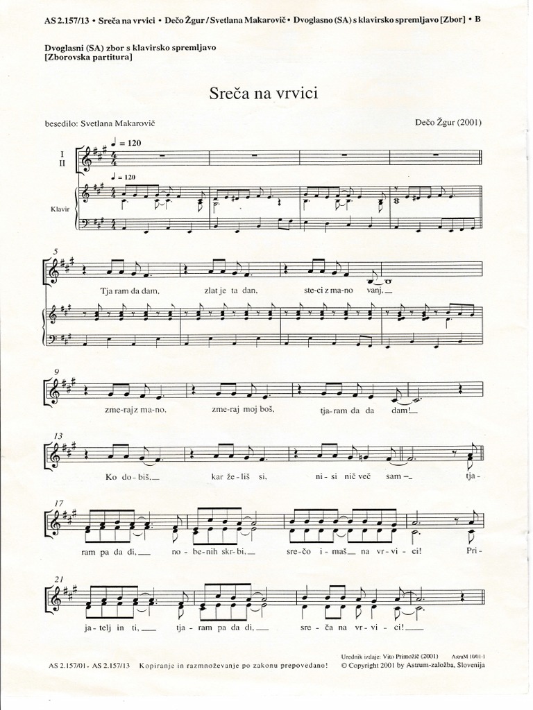 Sreča Na Vrvici Note | PDF