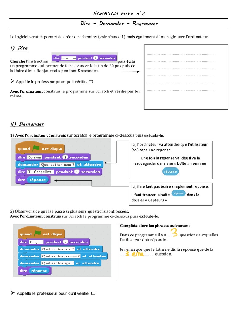 Scratch : Programmes d'interaction et questions | PDF | Méthodes et ...