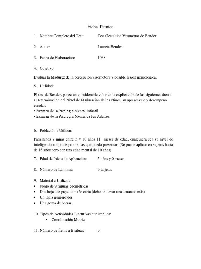 Ficha Tecnica Del Bender | PDF