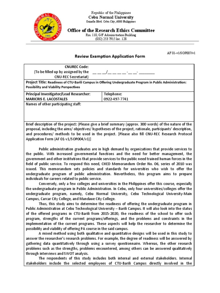 CTU-Barili Public Administration Program Study | PDF | Informed Consent