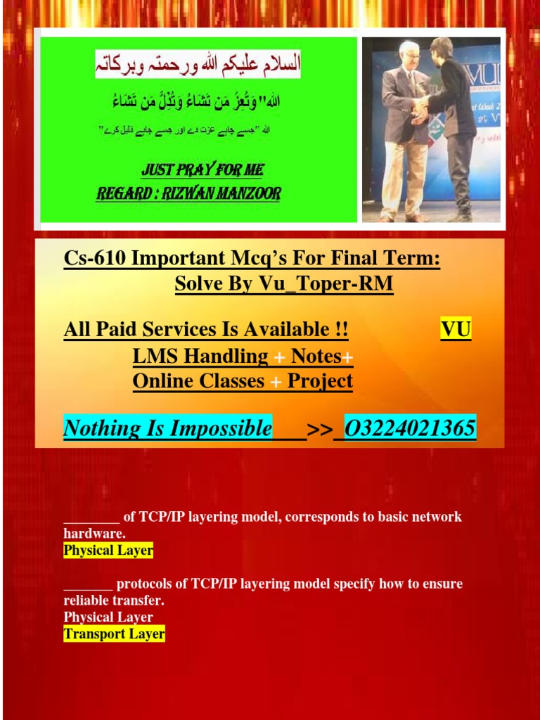 CS610 Mcq's FinalTerm by Vu Topper RM | PDF | Routing | Computer Network