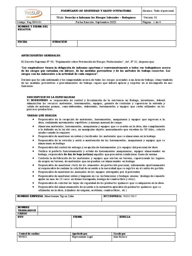 Riesgos y Prevención para Bodegueros | PDF | Seguridad y salud ocupacional