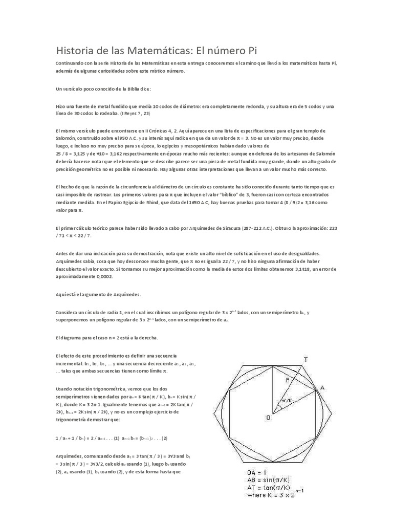 Historia Del Número Pi | PDF | Pi | Matemáticas