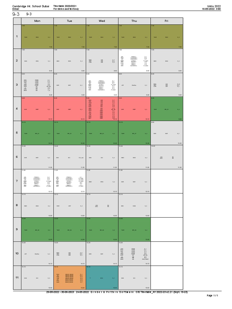 Cambridge School Dubai Timetable | PDF