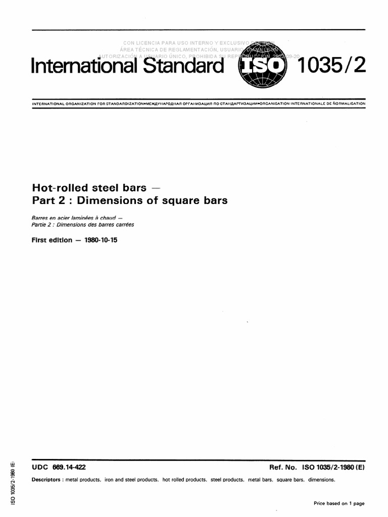 ISO 1035/2: Dimensions of Square Bars | PDF | International ...