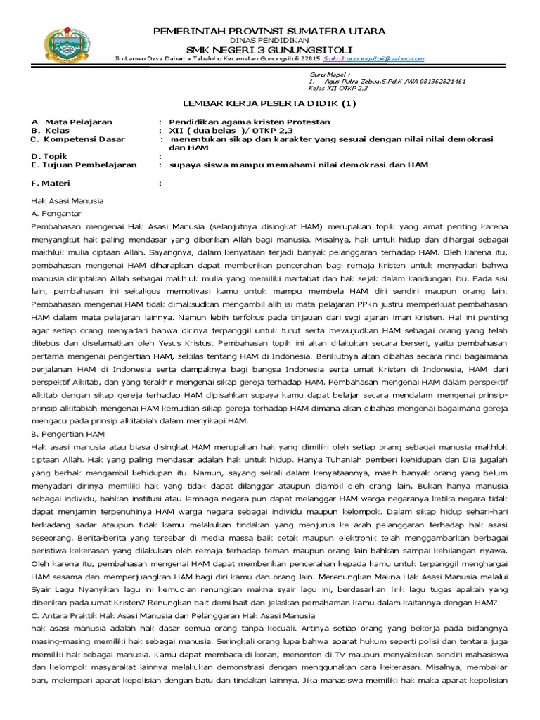 LKPD 1 Agama Kristen Kla Xii | PDF