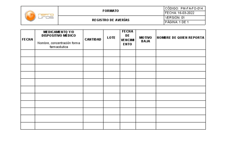 Formato Registro de Averías | PDF
