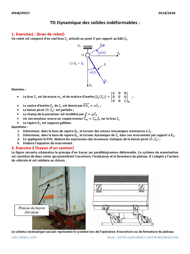 TD - Dynamique Des Solides Indc3a9formables 1 | PDF | Masse | Centre d'inertie