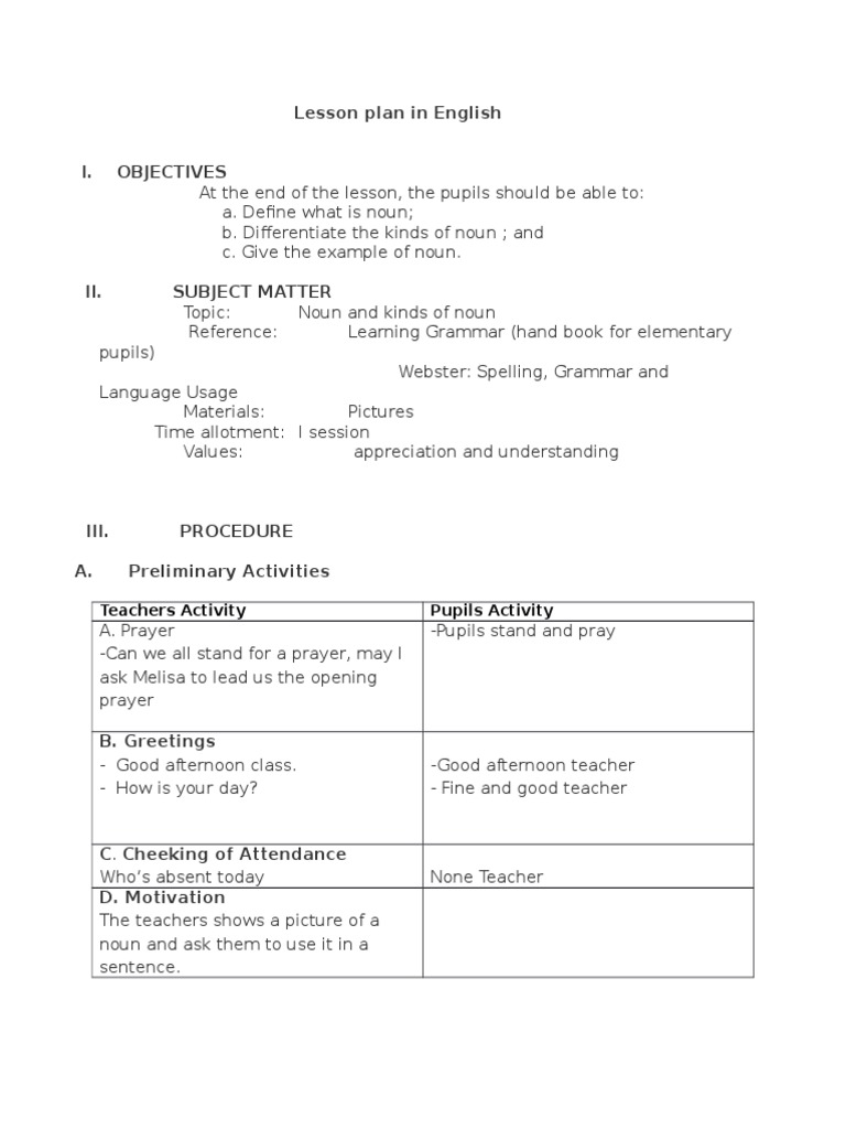 Lesson Plan: Understanding Nouns | PDF