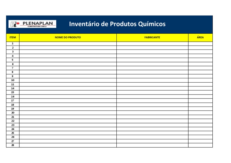 Inventário de Produtos Químicos PLENAPLAN - Rev. 0 | PDF