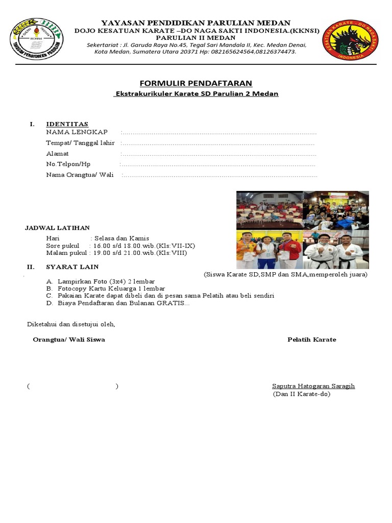 FORMULIR PENDAFTARAN Karate | PDF