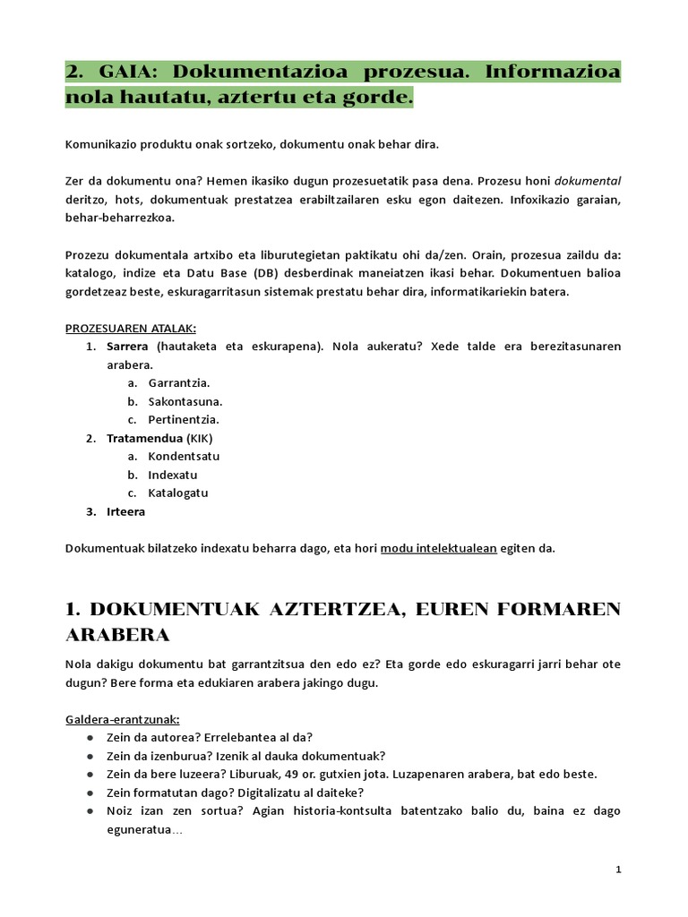 Dokumentazio Iturrien Kudeaketa 2. GAIA | PDF