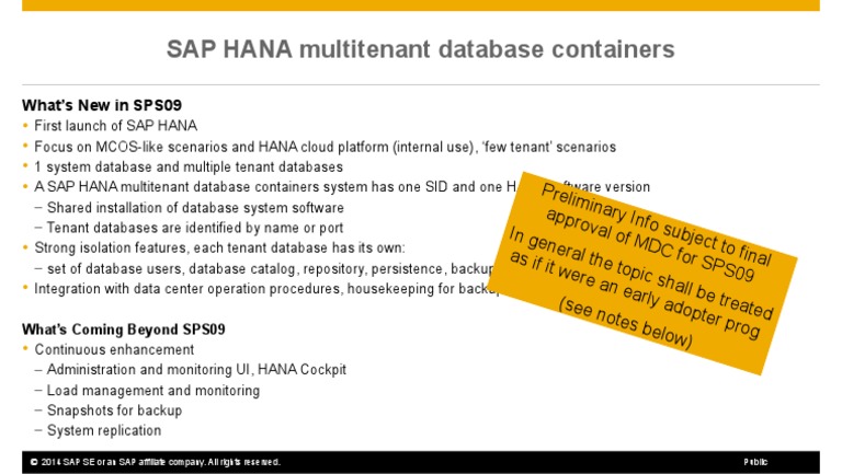 SAP HANA SPS 09-Multitenant Database Containers-Brief Overview | PDF