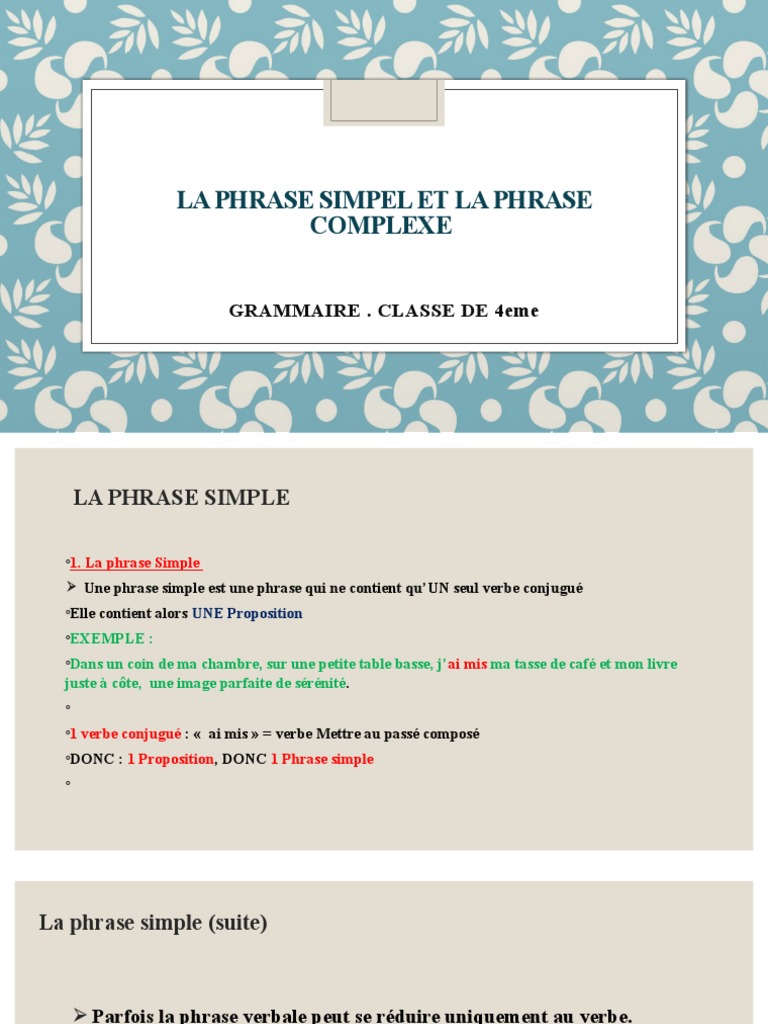 La Phrase Simpel Et La Phrase Complexe | PDF | Clause | Phrase
