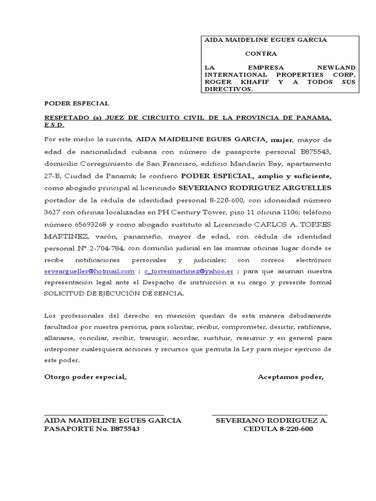 Aida Maideline Egues Garcia Poder Ejecución de Sentencia | PDF