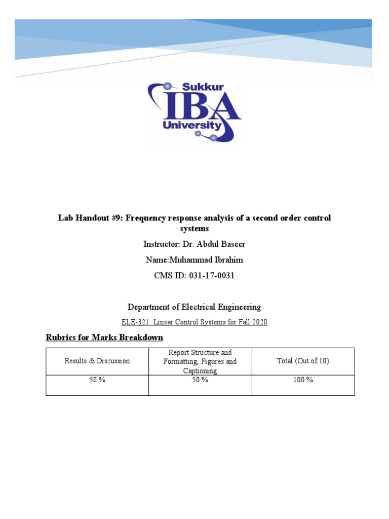 Lab-9 (Frequency Response Analysis of SOS) | PDF | Classical Mechanics | Physical Quantities