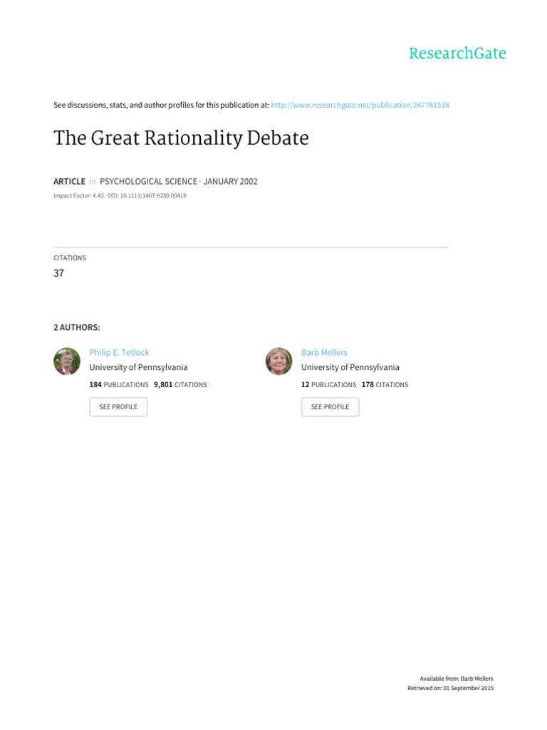 Tetlock - Mellers - 2002 - The Great Rationality Debate | PDF ...