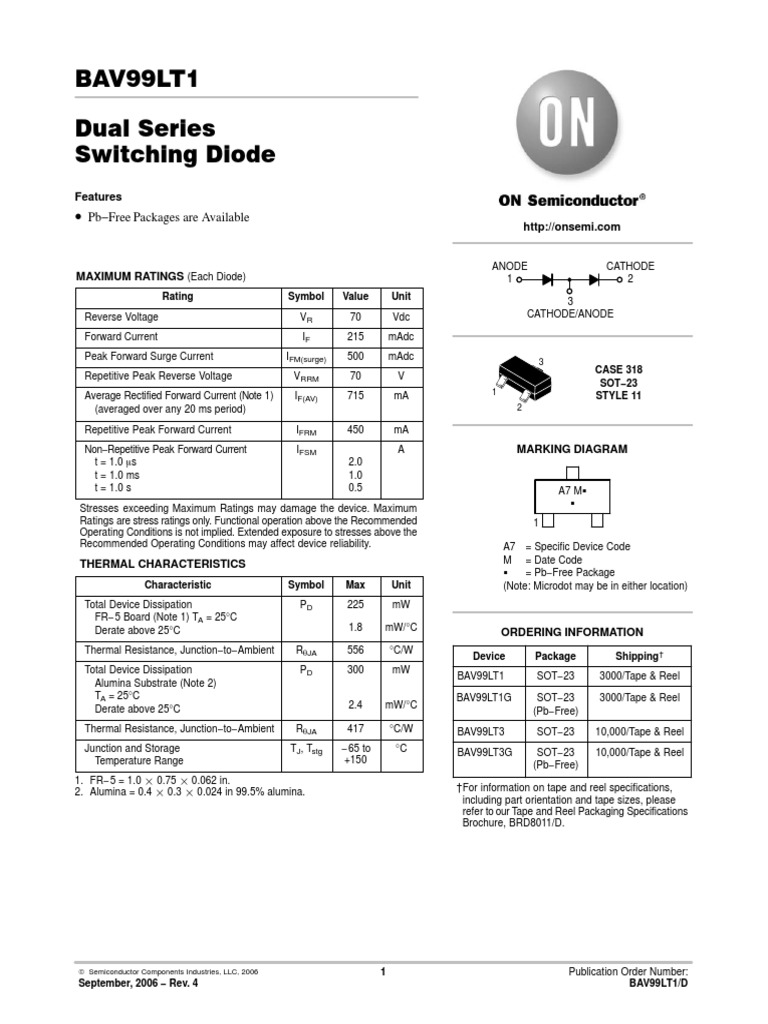 BAV99LT1G Document | Download Free PDF | Diode | Electrical Components