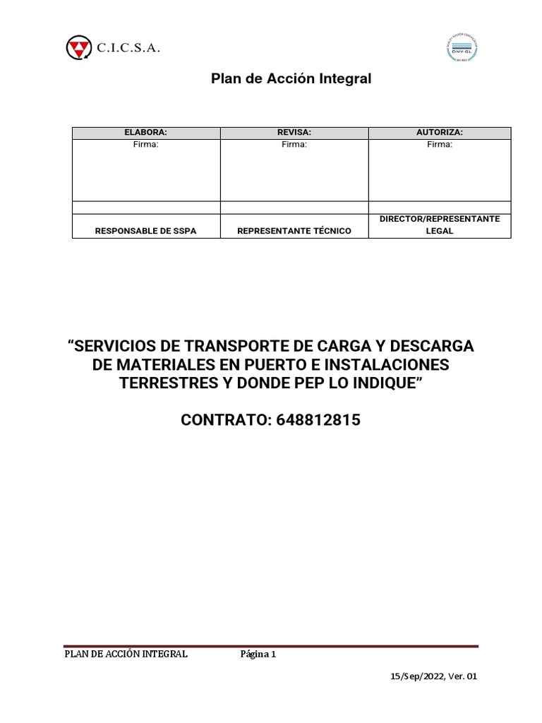 Plan de Accion Integral Contrato 648812815 | PDF | Calidad (comercial ...