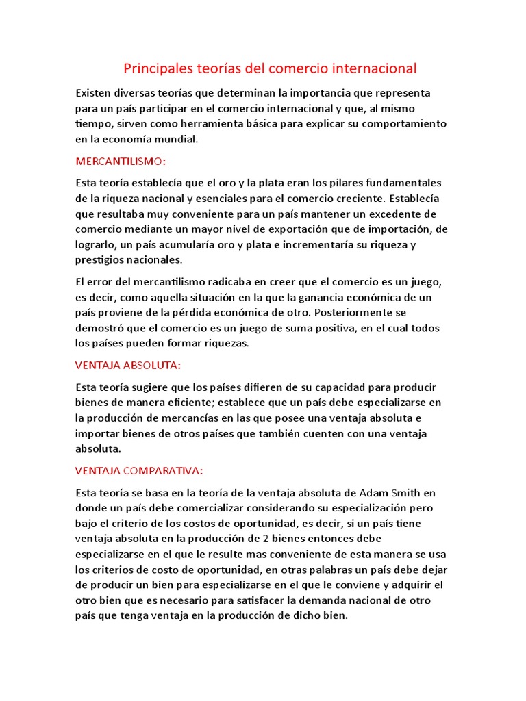 Principales Teorías Del Comercio Internacional | PDF | El comercio internacional | Ventaja ...