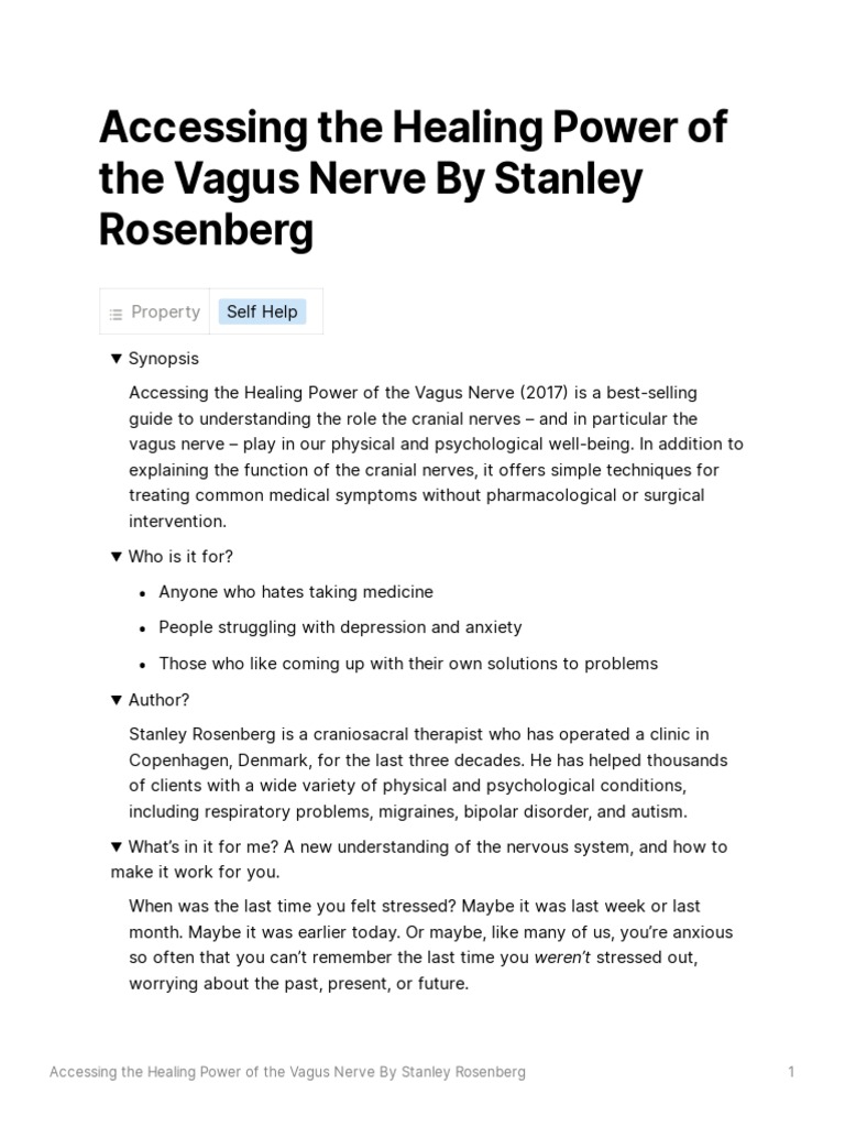 Accessing The Healing Power of The Vagus Nerve by Stanley Rosenberg ...