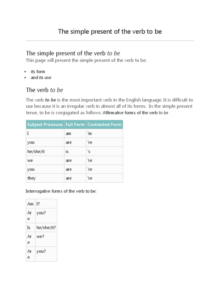 The Simple Present of The Verb To Be | PDF | Verb | Grammatical Conjugation