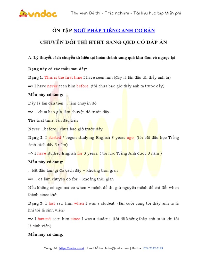 Cach Chuyen Doi Tu Hien Tai Hoan Thanh Sang Qua Khu Don Va Nguoc Lai | PDF