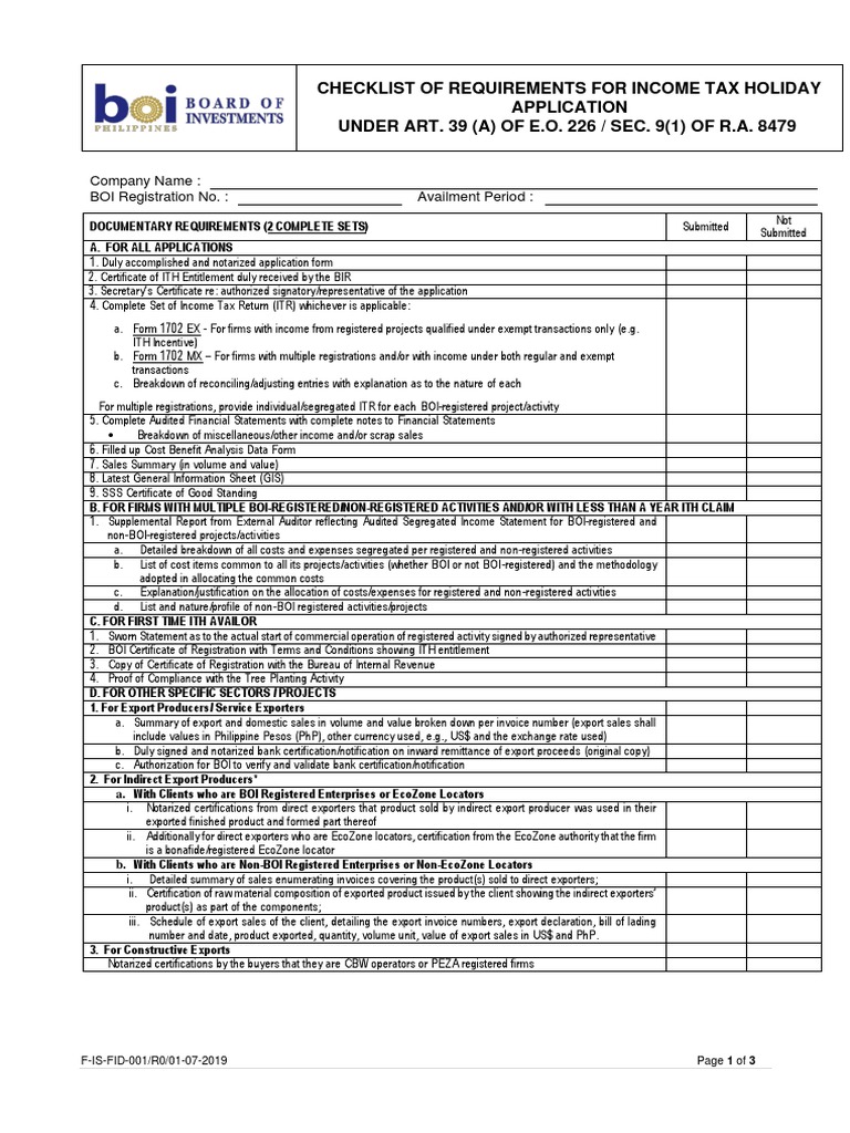 Boi Income Tax Holiday | PDF | Business | Finance & Money Management