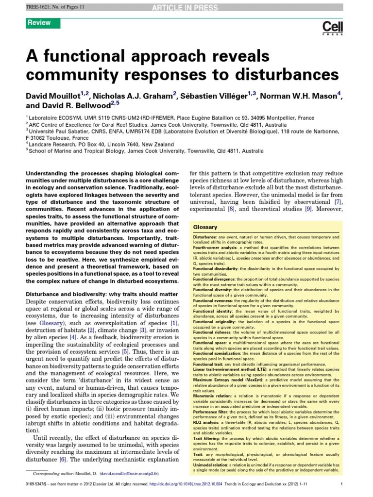 A Functional Approach Reveals Community Responses To Disturbances | PDF ...