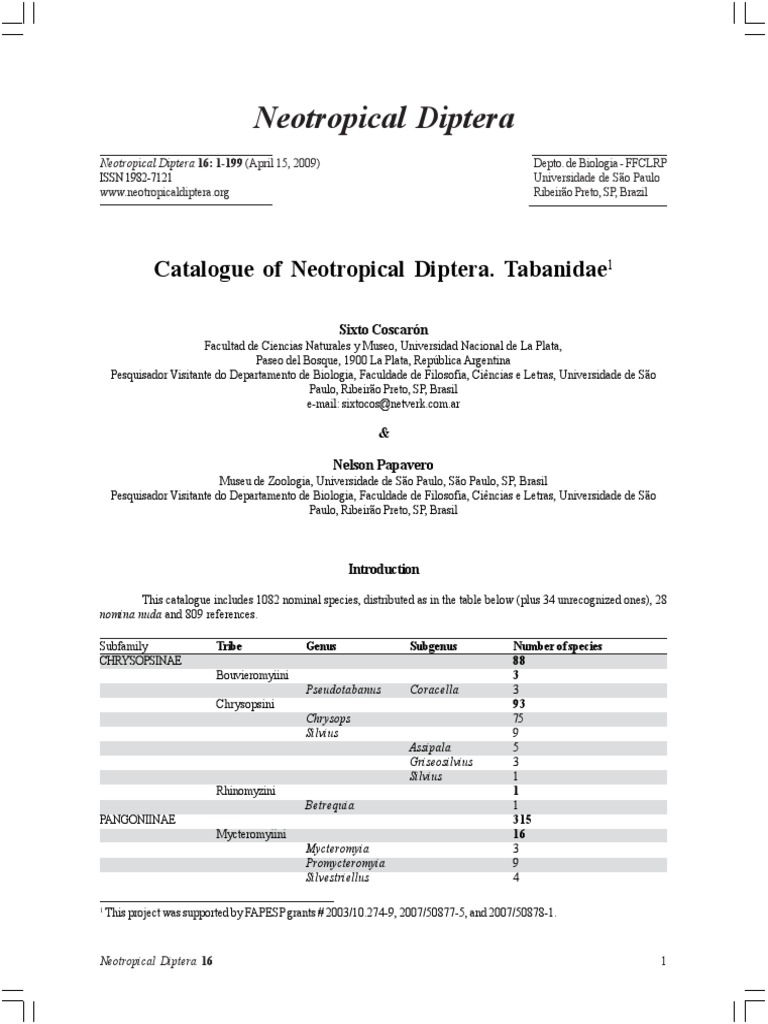Catalogue of Neotropical Diptera - Tabanidae | PDF | Organisms | Zoology