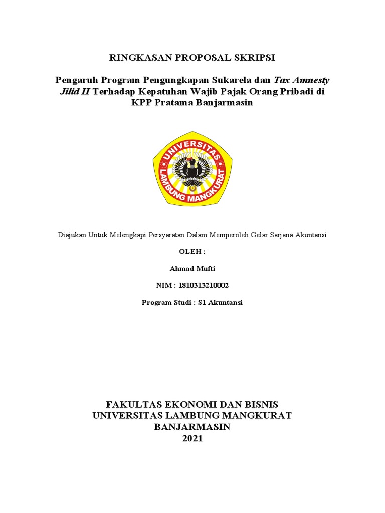 Ringkasan Proposal Skripsi (Ahmad Mufti-1810313210002) | PDF