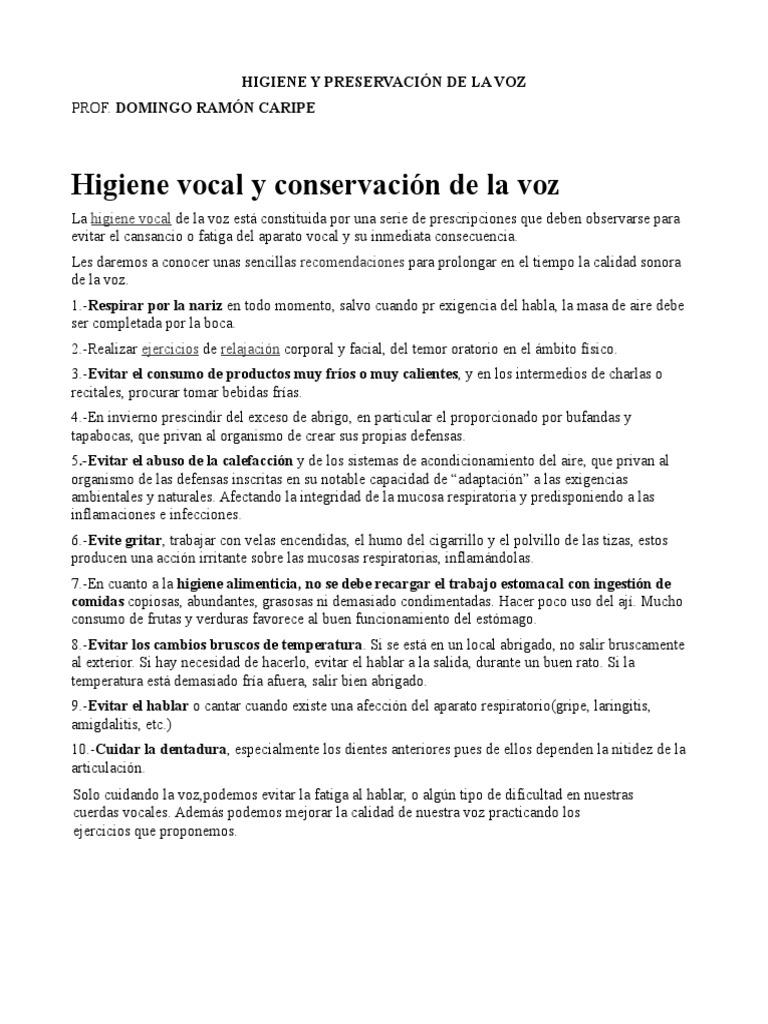Higiene Vocal y Preservacion de La Voz | PDF | Respiración | Anatomía