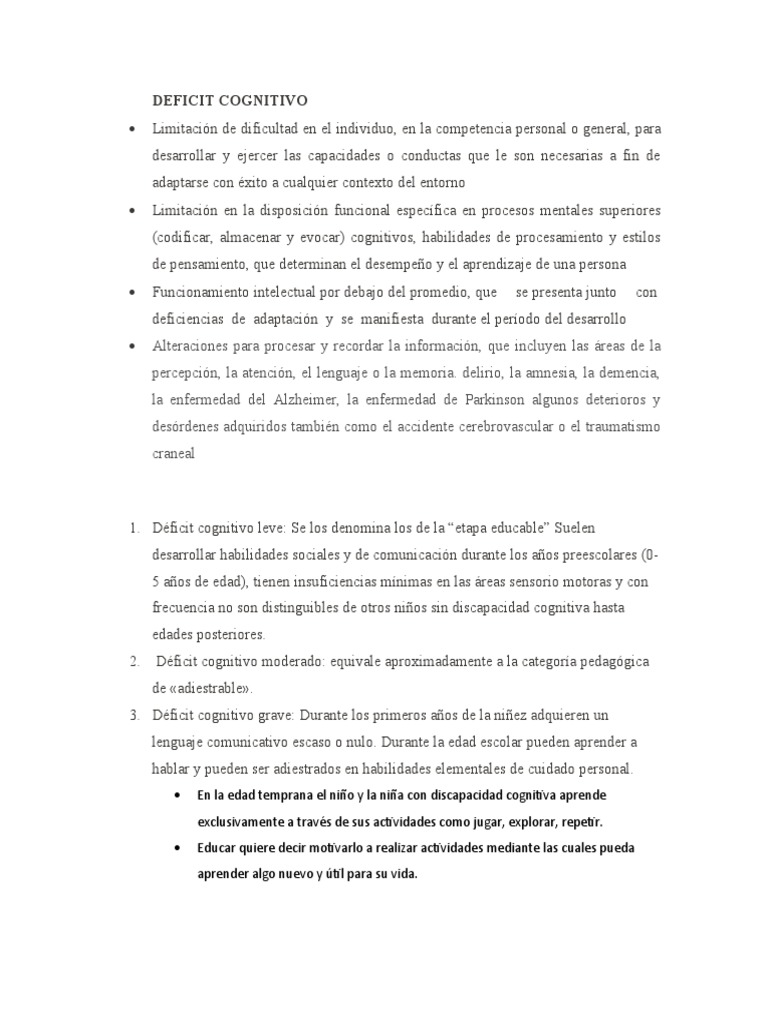 Deficit Cognitivo | PDF | Aprendizaje | Discapacidad intelectual