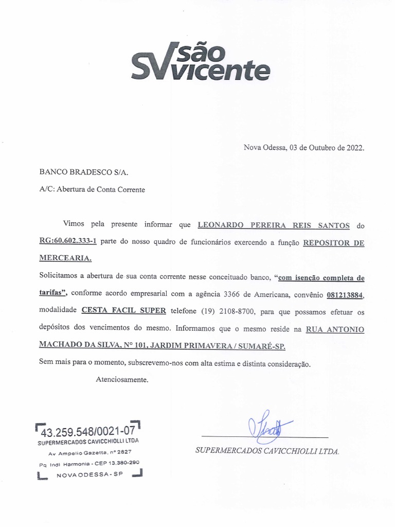 Carta Banco - Leonardo Pereira | PDF