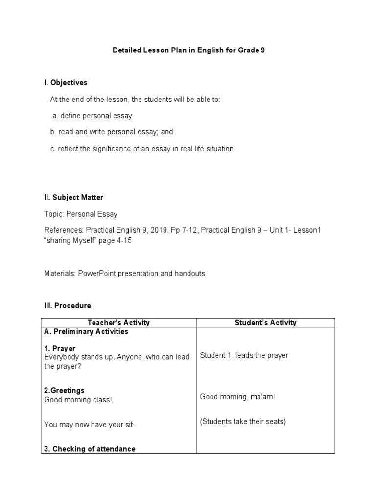 Lesson-Plan-Grade-9 Maria | PDF
