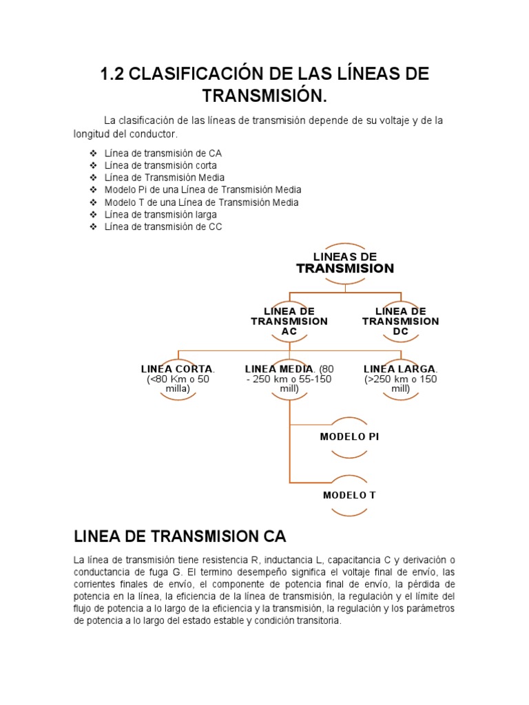 1.2clasificacion de Las Lineas de Transmision | PDF | Línea de transmisión | Corriente alterna