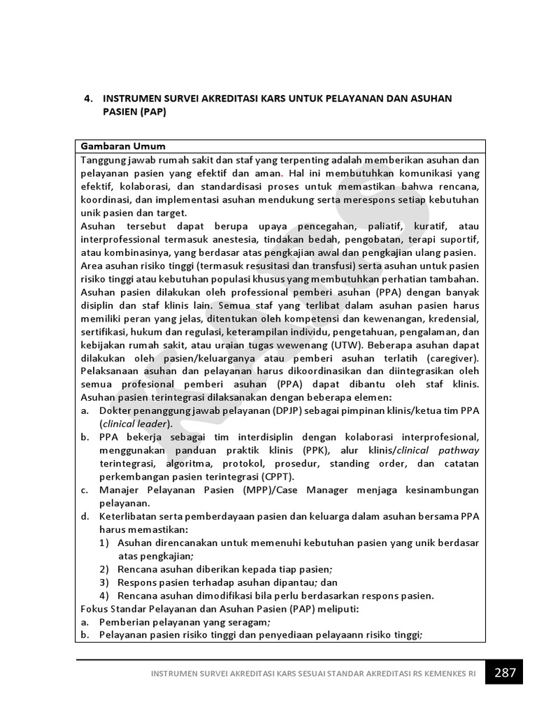 PAP - Instrumen Survei Akreditasi KARS Sesuai STARKES 2022 | PDF