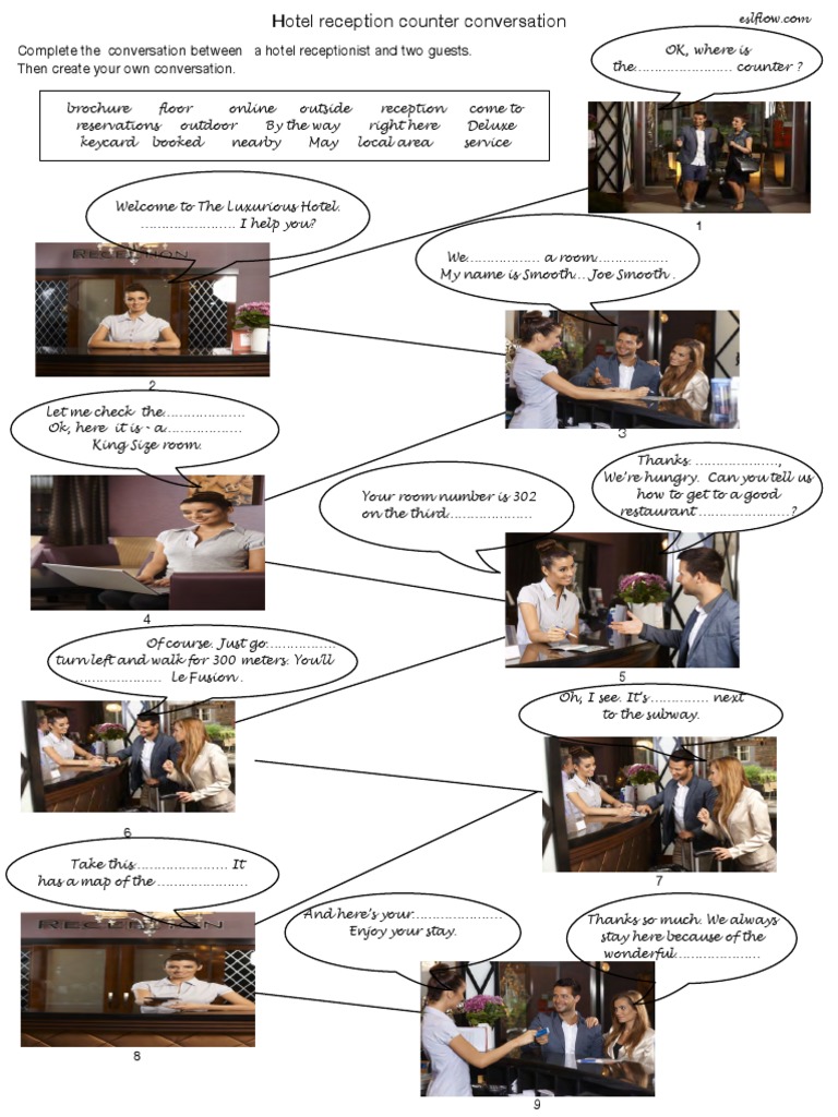 01 Hotel Reception Counter Conversation Worksheet Red2 | PDF ...