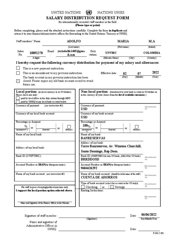 UN Salary Distribution Request Form | PDF | Currency | Financial Services