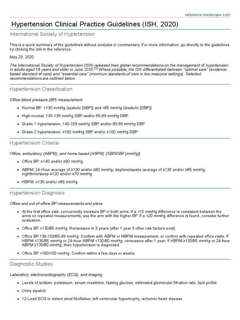 ISH 2020 Hypertension Guidelines | PDF | Hypertension | Blood Pressure