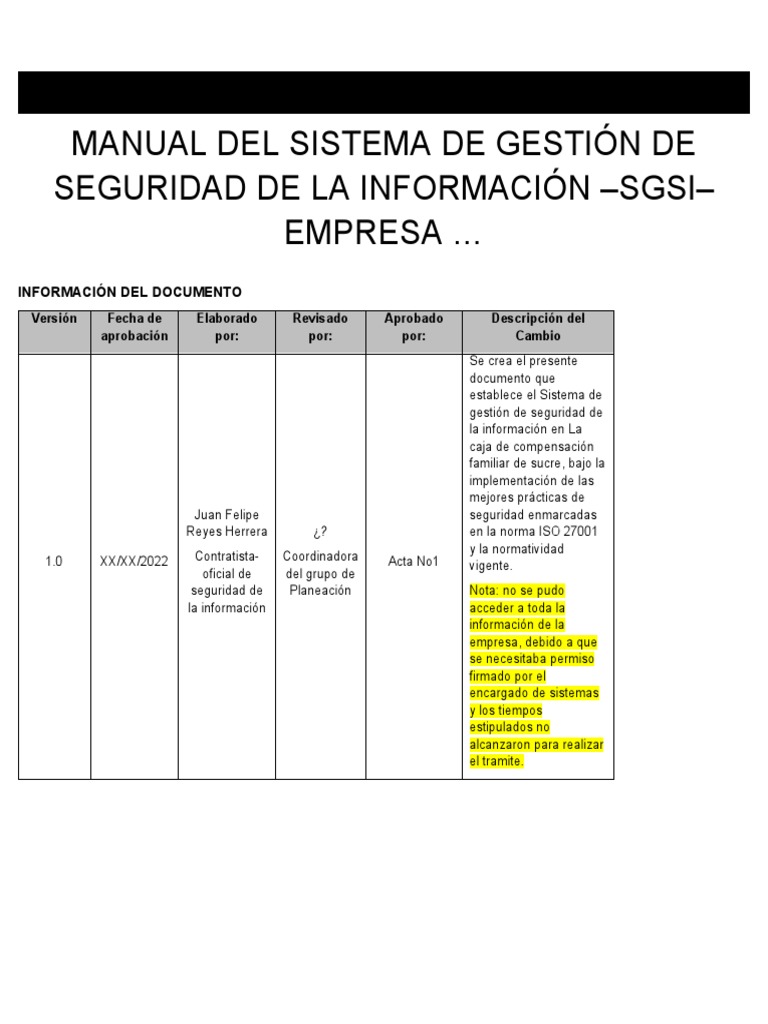 Manual Del Sistema de Gestión de Seguridad de La Información - Sgsi ...
