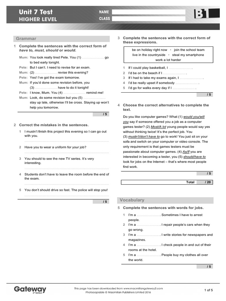 Test B1 Unit 7 HIGHER | Download Free PDF | Ellipsis