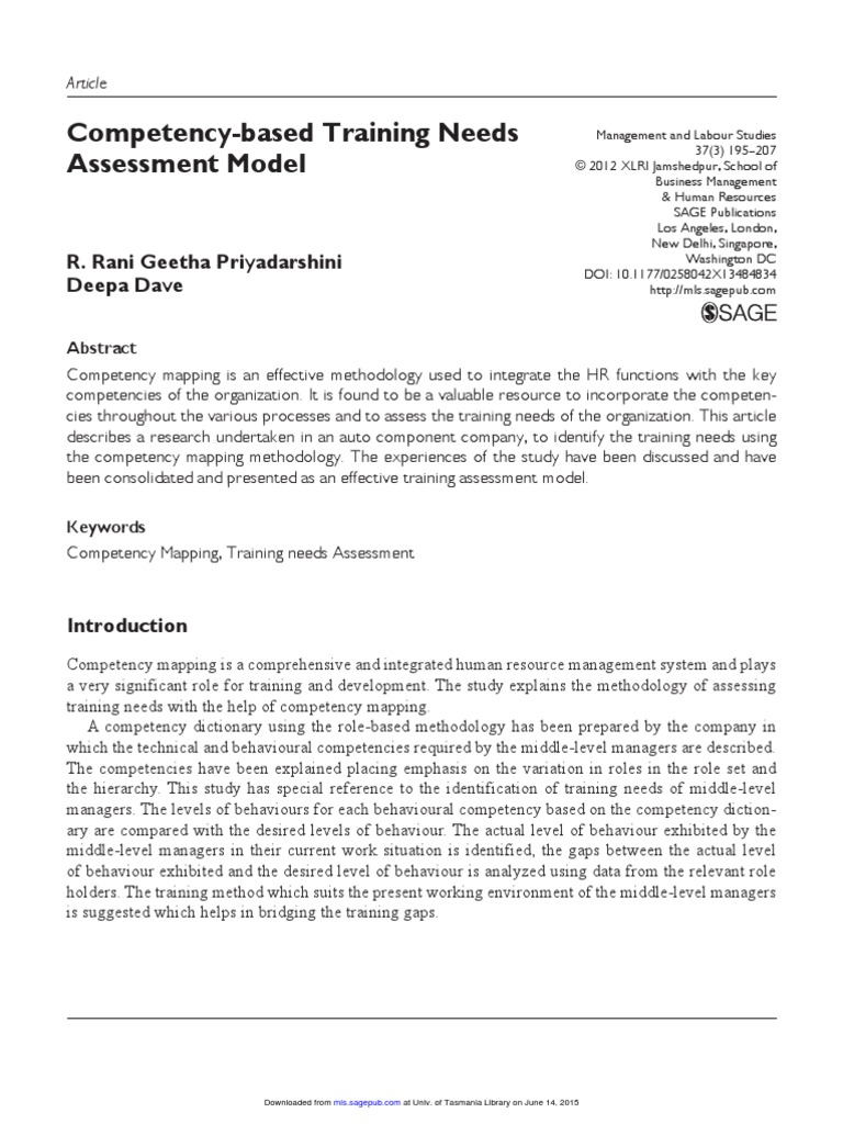 Competency Based Training Needs Assessment | PDF