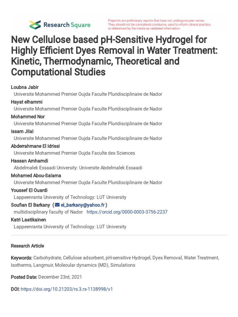 Cellulose Hydrogel for Dye Removal | PDF | Adsorption | Chemistry