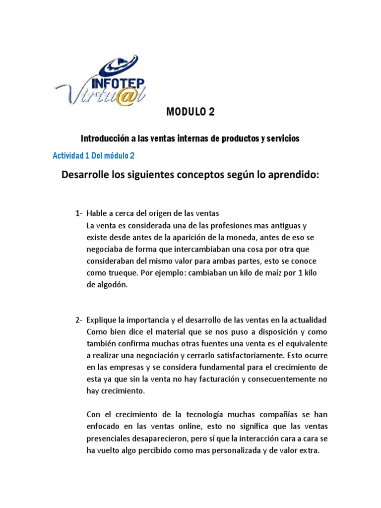 Actividad 1 Módulo 2 INFOTEP | PDF