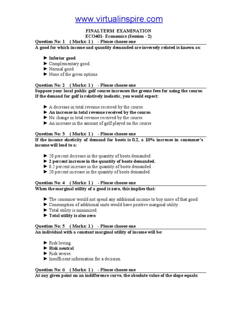 ECO401 Final Exam MCQs and Prep Guide | PDF | Demand | Inflation