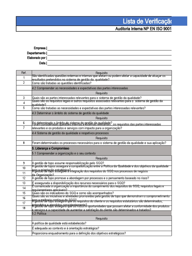 Check List - Iso 9001 - 2015 | Download grátis PDF | Qualidade ...