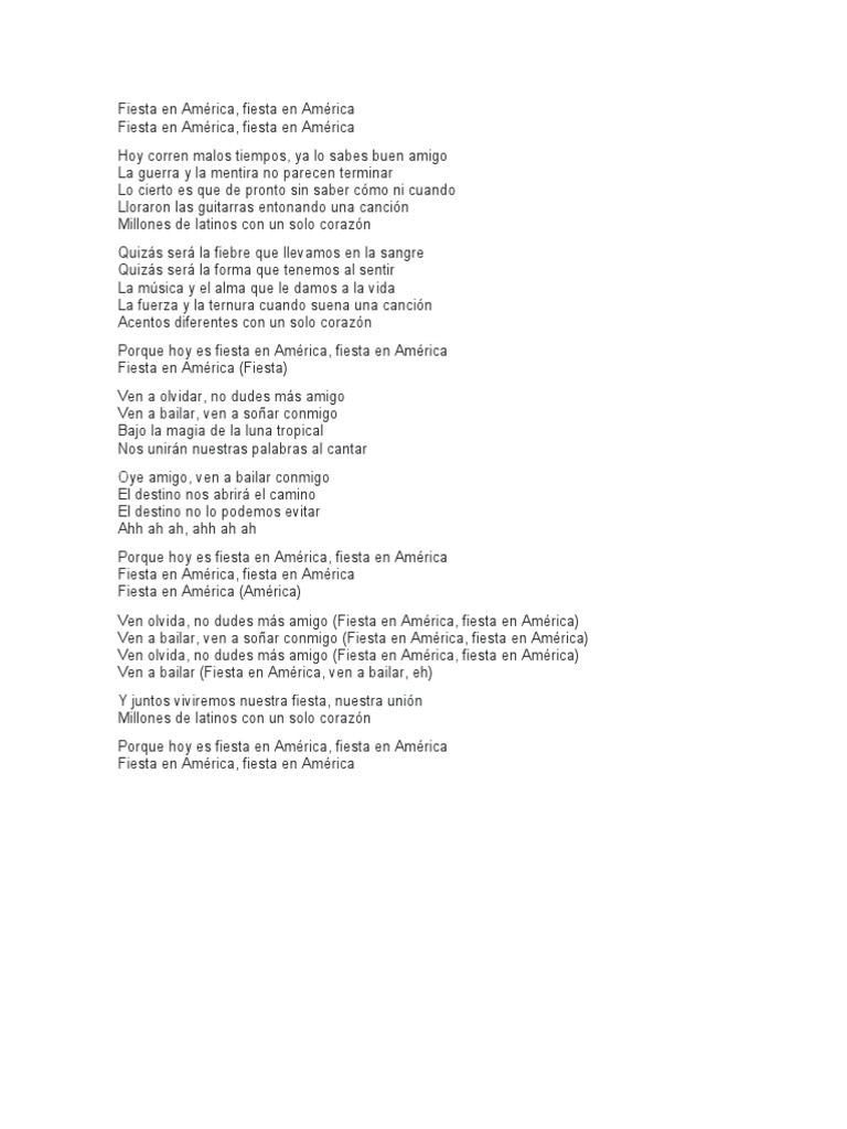 Fiesta en América: Letra y significado | PDF